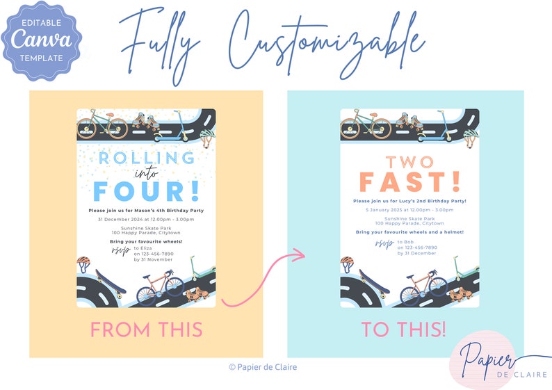 Kids Wheels Birthday Party Invitation | Bike Scooter Skateboard ...