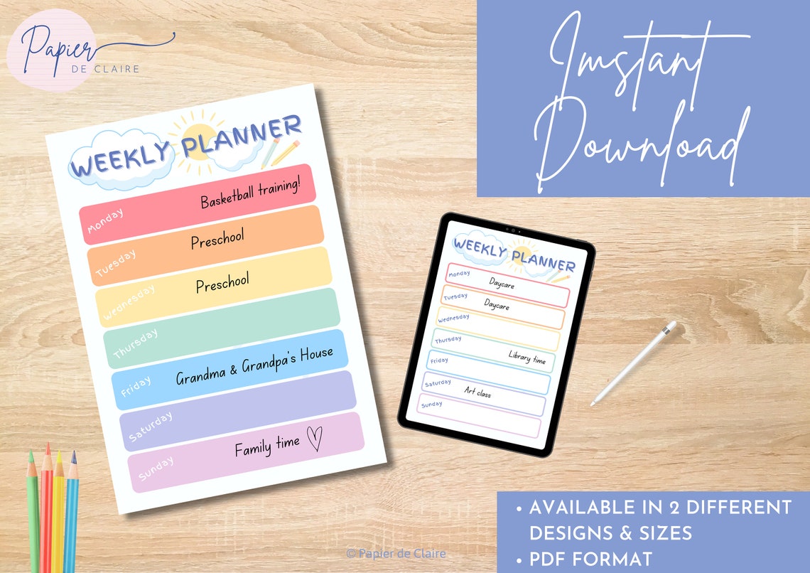 Kids Weekly Rainbow Planner | PDF Downloadable Printable | Kids ...