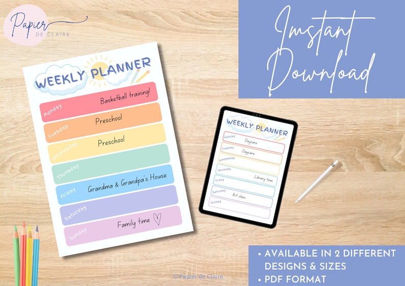 Kids Weekly Rainbow Planner | PDF Downloadable Printable | Kids ...