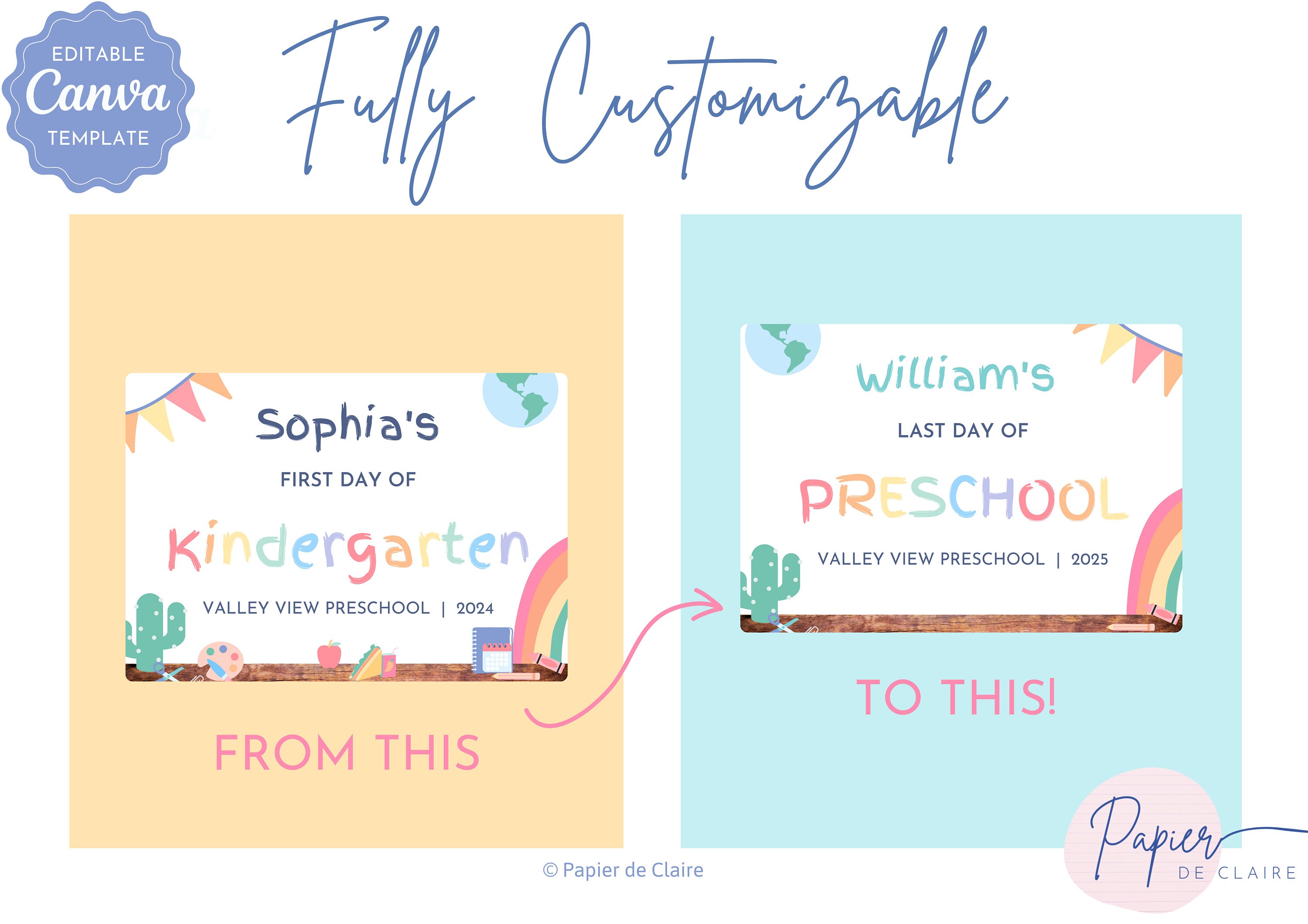 Editable First Last Day of School Preschool Sign | Personalized ...