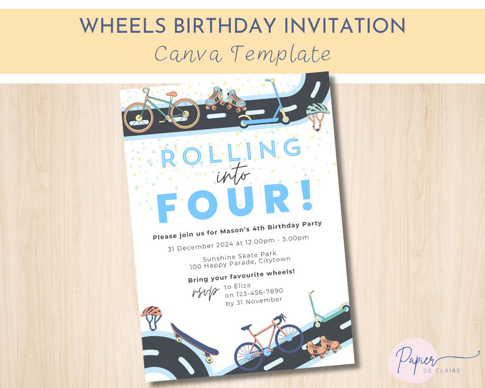 Kids Wheels Birthday Party Invitation | Bike Scooter Skateboard ...