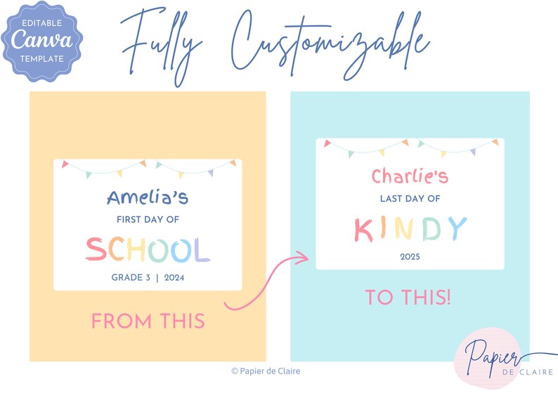 Editable First Last Day of School Sign Personalized Printable Template ...