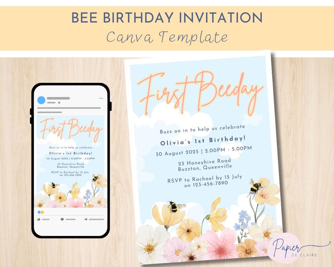 Bee Birthday Party Invitation | Canva Editable Template | as Sweet as ...