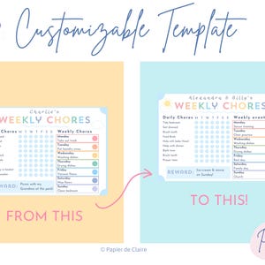 Kids Weekly Chore Chart Editable | Printable Template PDF| Daily ...