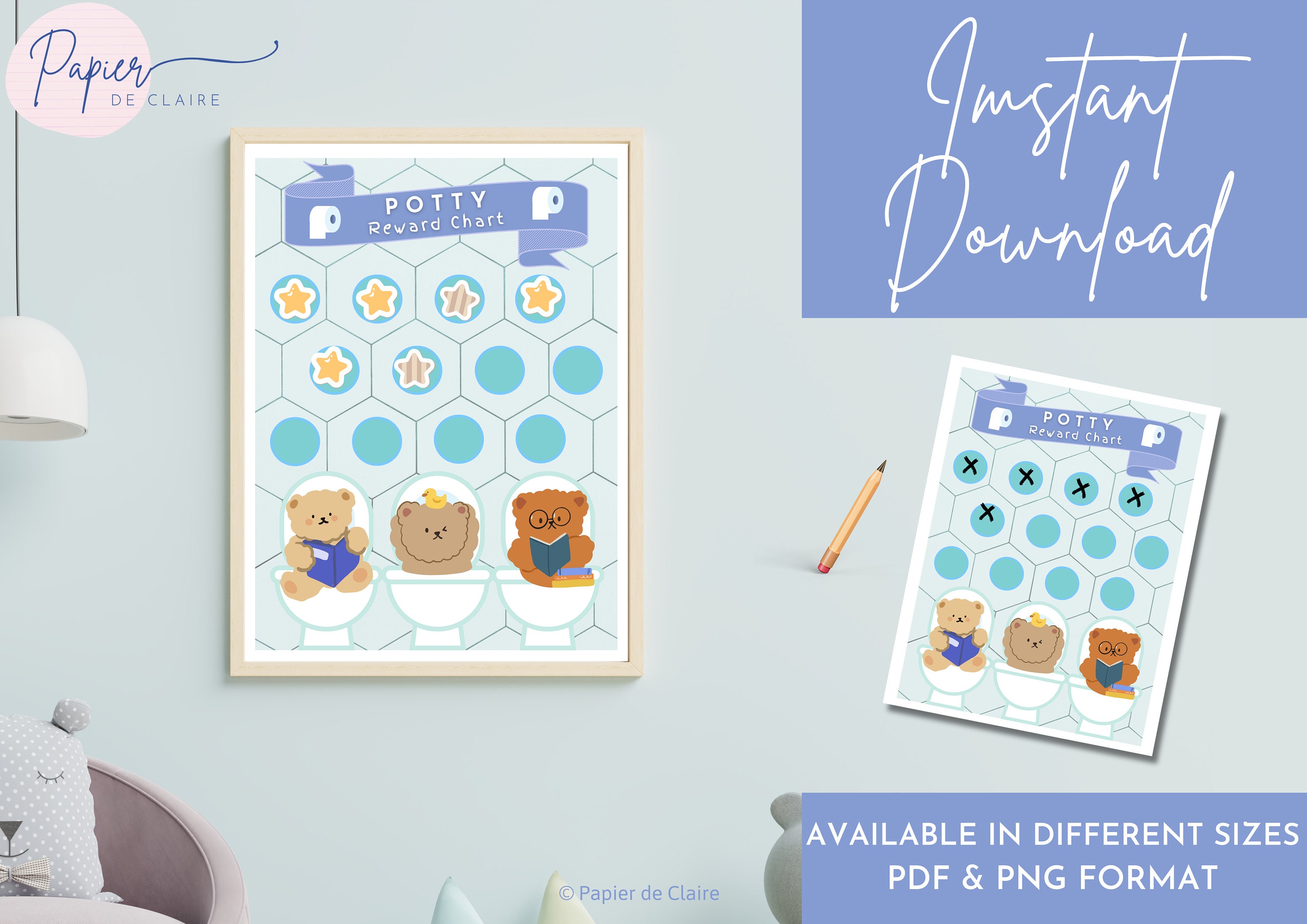 Potty Training Reward Chart Teddy Bear | Toddler Kids Behaviour Reward ...