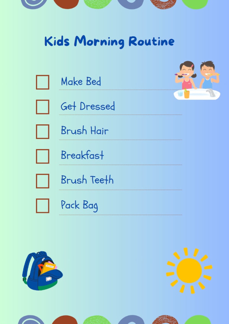 Kids Morning Routine Checklist - Etsy