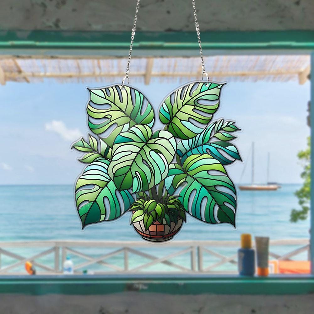 Monstera Plant ACRYLIC Window Hanging Ornament Decor, Stained Glass ...