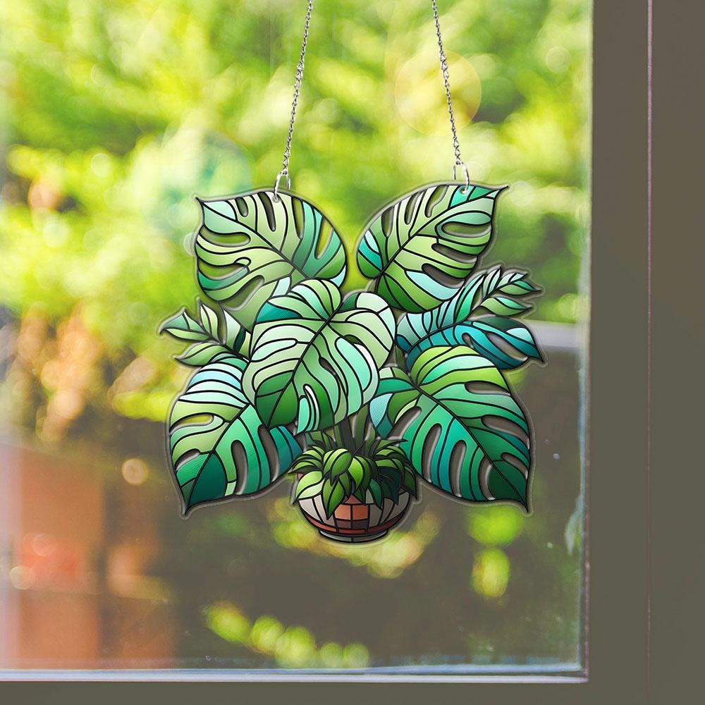 Monstera Plant ACRYLIC Window Hanging Ornament Decor, Stained Glass ...