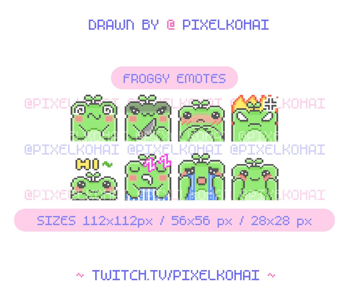 Cute Frog Emotes | Premade Set of 8 | Twitch, Youtube, Discord | Pixel ...