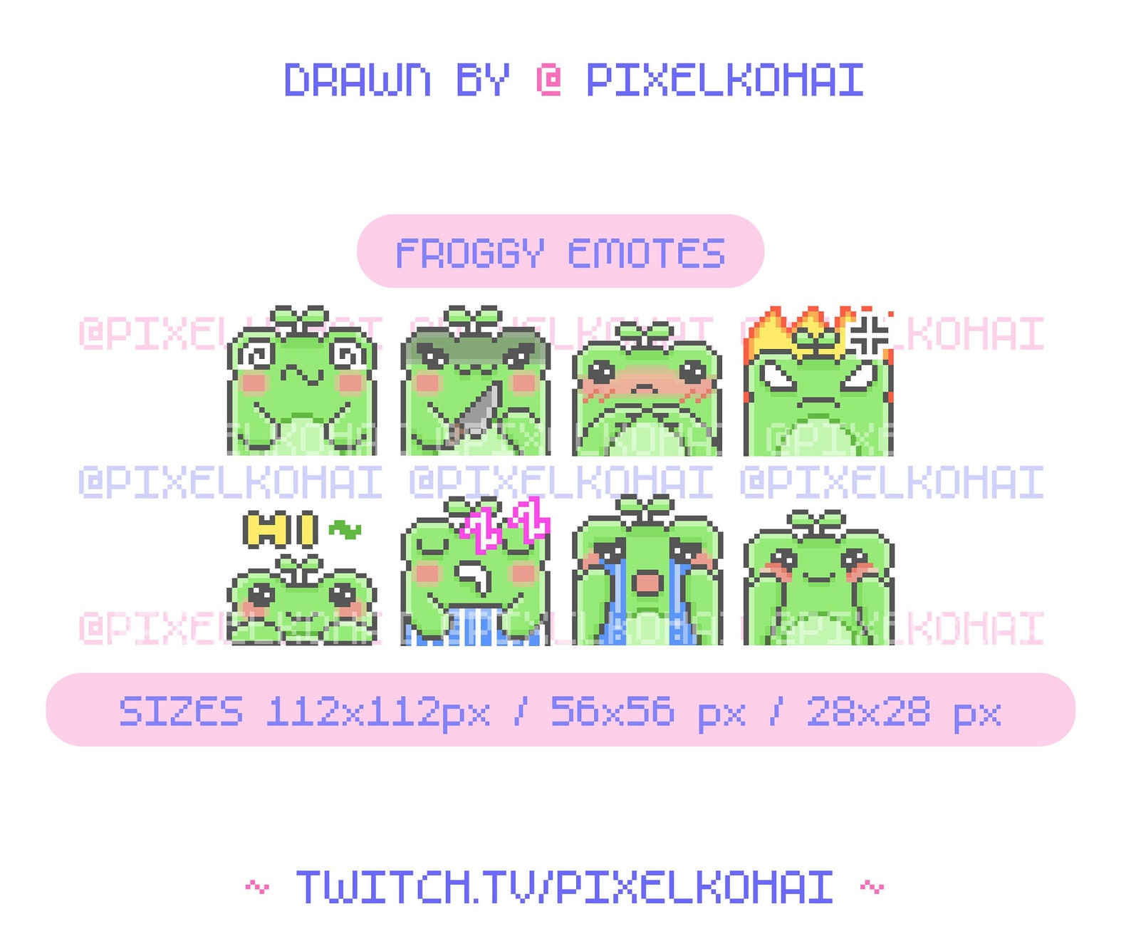 Cute Frog Emotes | Premade Set of 8 | Twitch, Youtube, Discord | Pixel ...