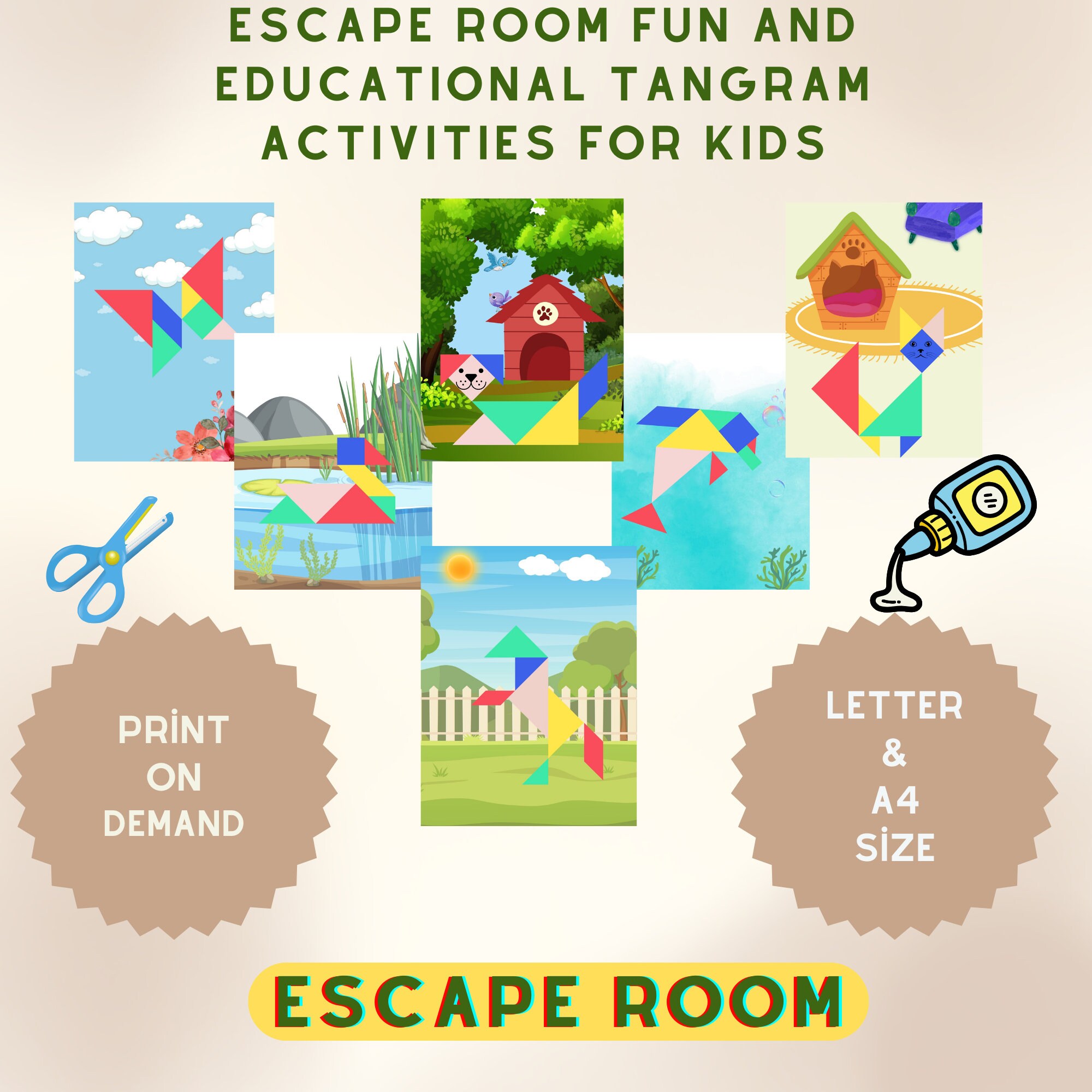 Cut and Paste Tangram Activity Sheets for Kids - Etsy