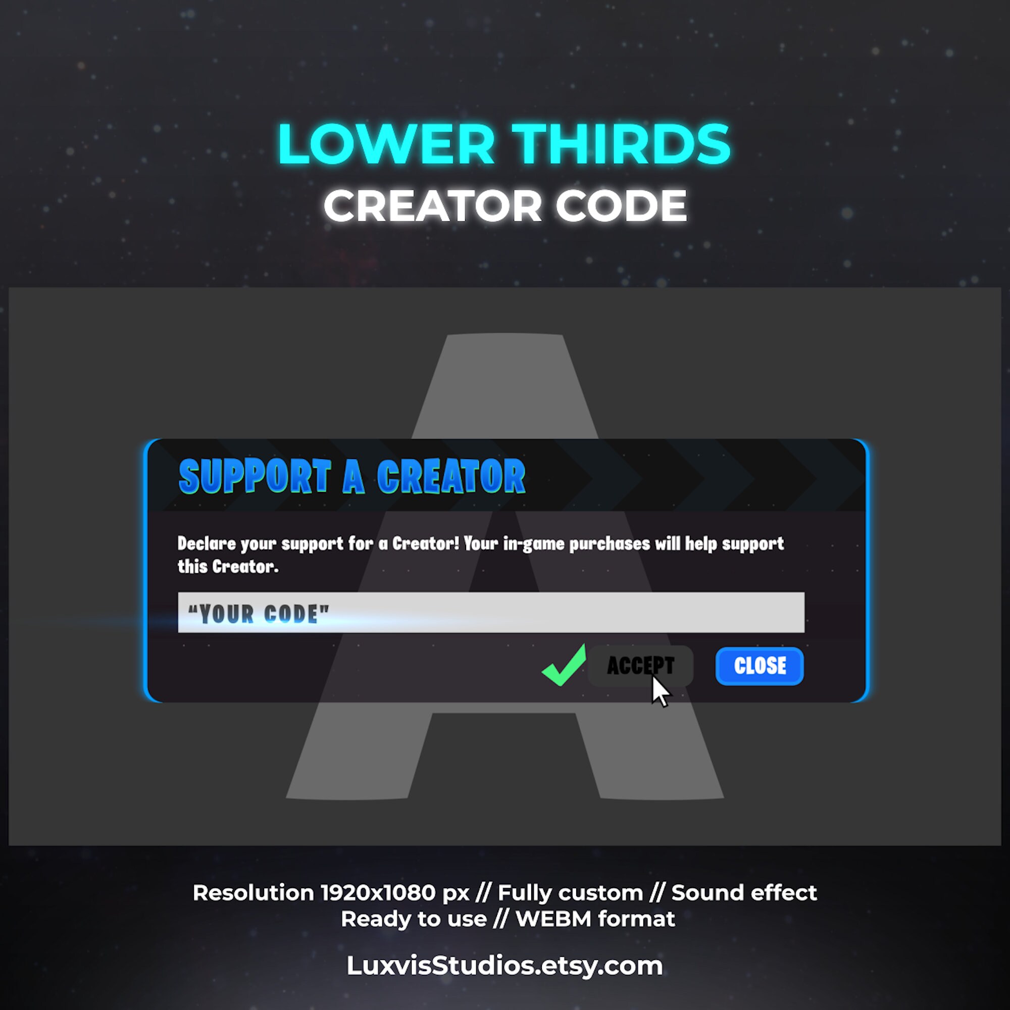 Creator Code Lower Thirds for Twitch, Kick, Youtube, Fornite, Epic ...