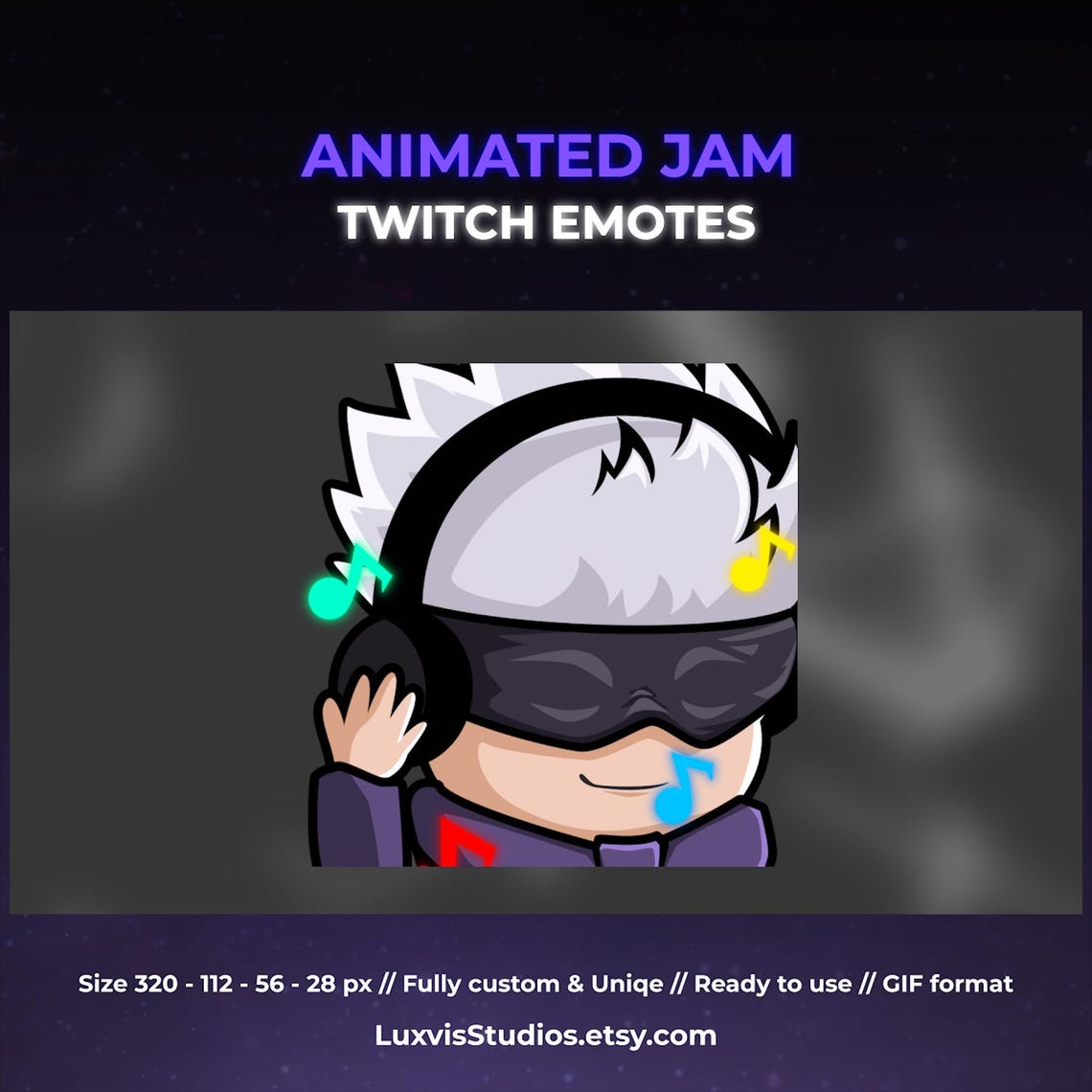 Emote animée Jam | Emotes Gojo | Jujutsu kaisen | Emotes Twitch ...