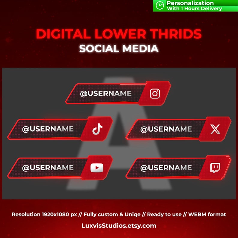 Rotator Social Media Lower Thirds for Twitch, Kick, Youtube, Discord Looping Lower Thrids With ...