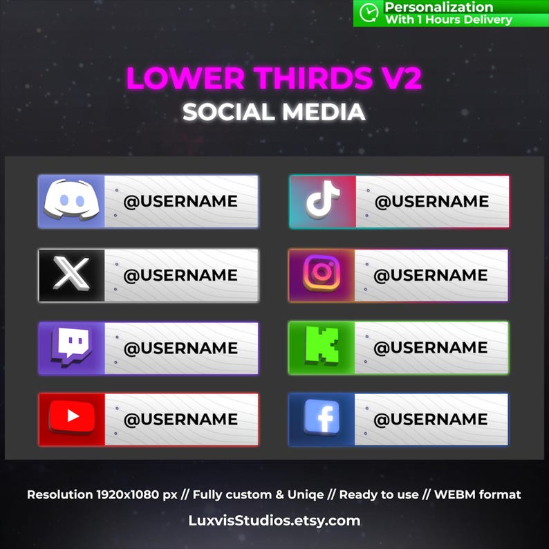 Social Media Lower Thirds for Twitch, Kick, Youtube, Discord Rotating ...