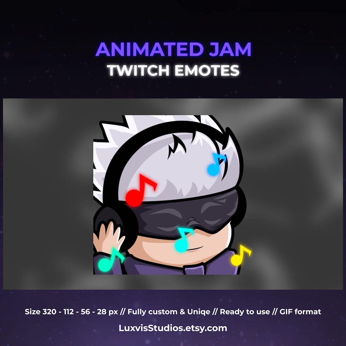 Emote animée Jam | Emotes Gojo | Jujutsu kaisen | Emotes Twitch ...