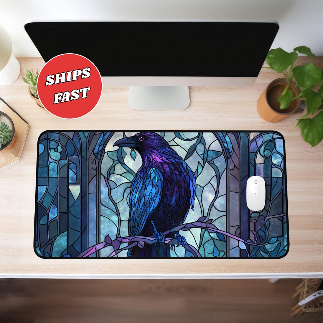 Raven Desk Mat, Raven Mouse Pad, Witchy Desk Mat, Artistic Desk Mat ...