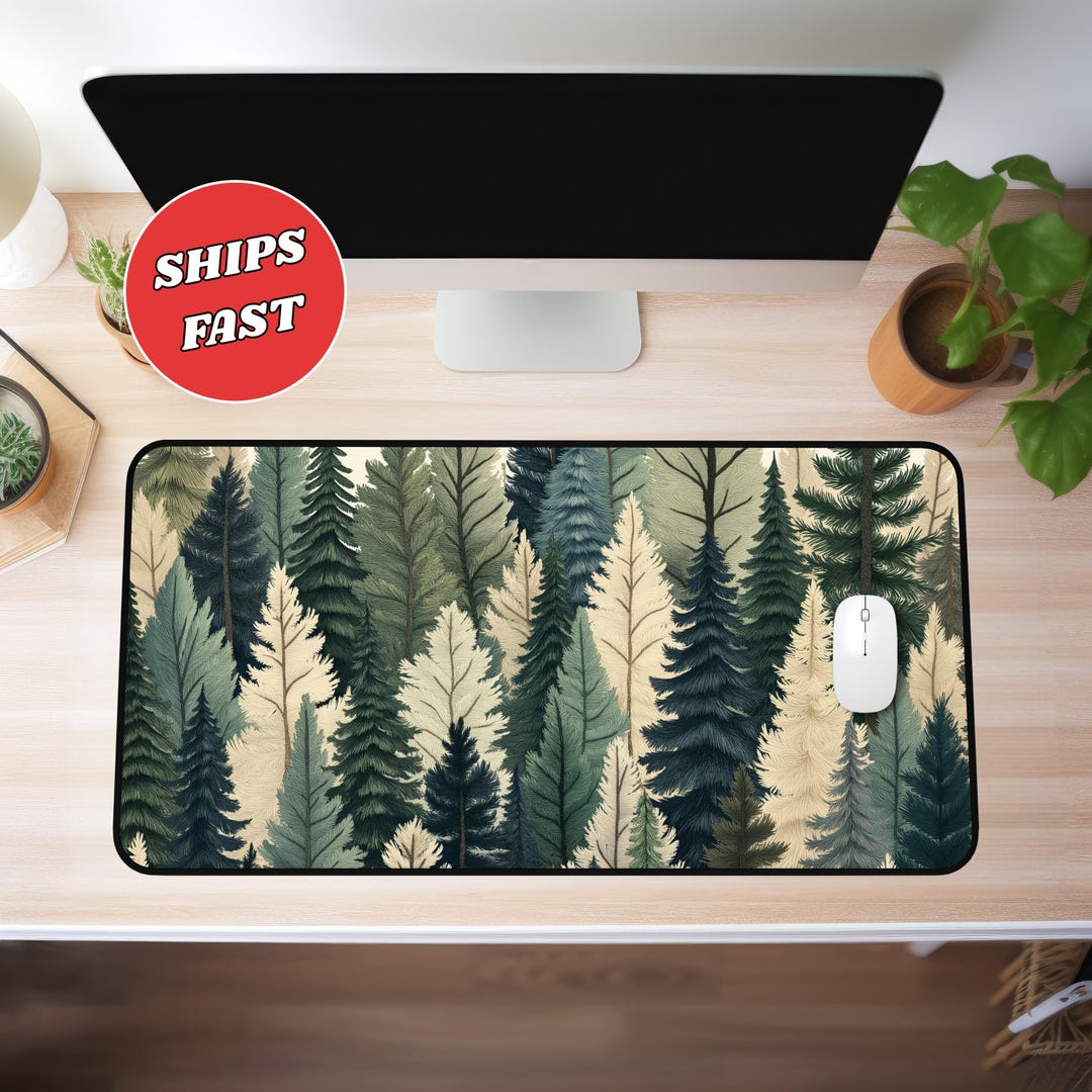 Forest Desk Mat, Calming Office Decor Outdoor Scene Mat Wilderness Desk ...