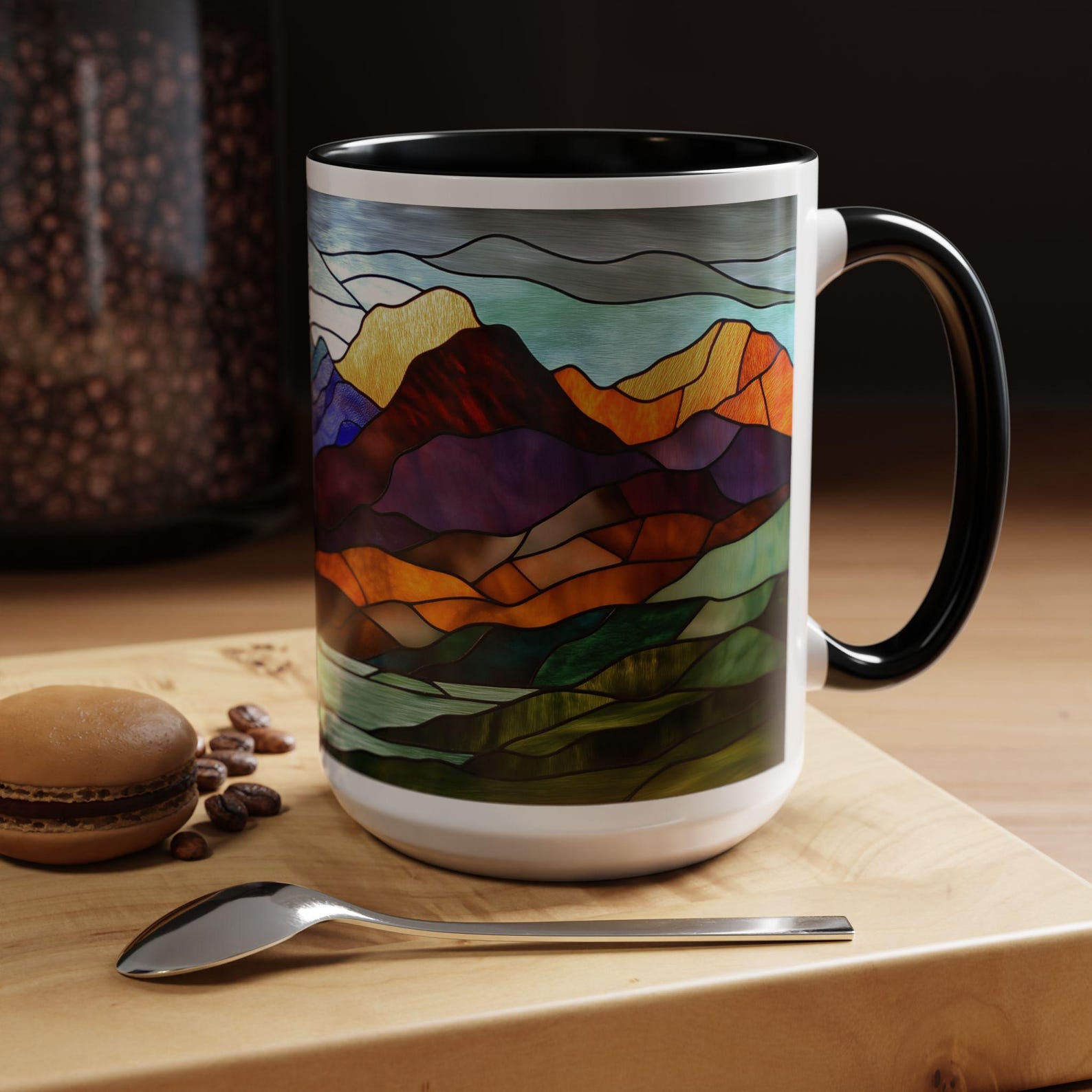 Stained Glass Mountain Range, Mug, Nature Mug, Stained Glass Mug ...
