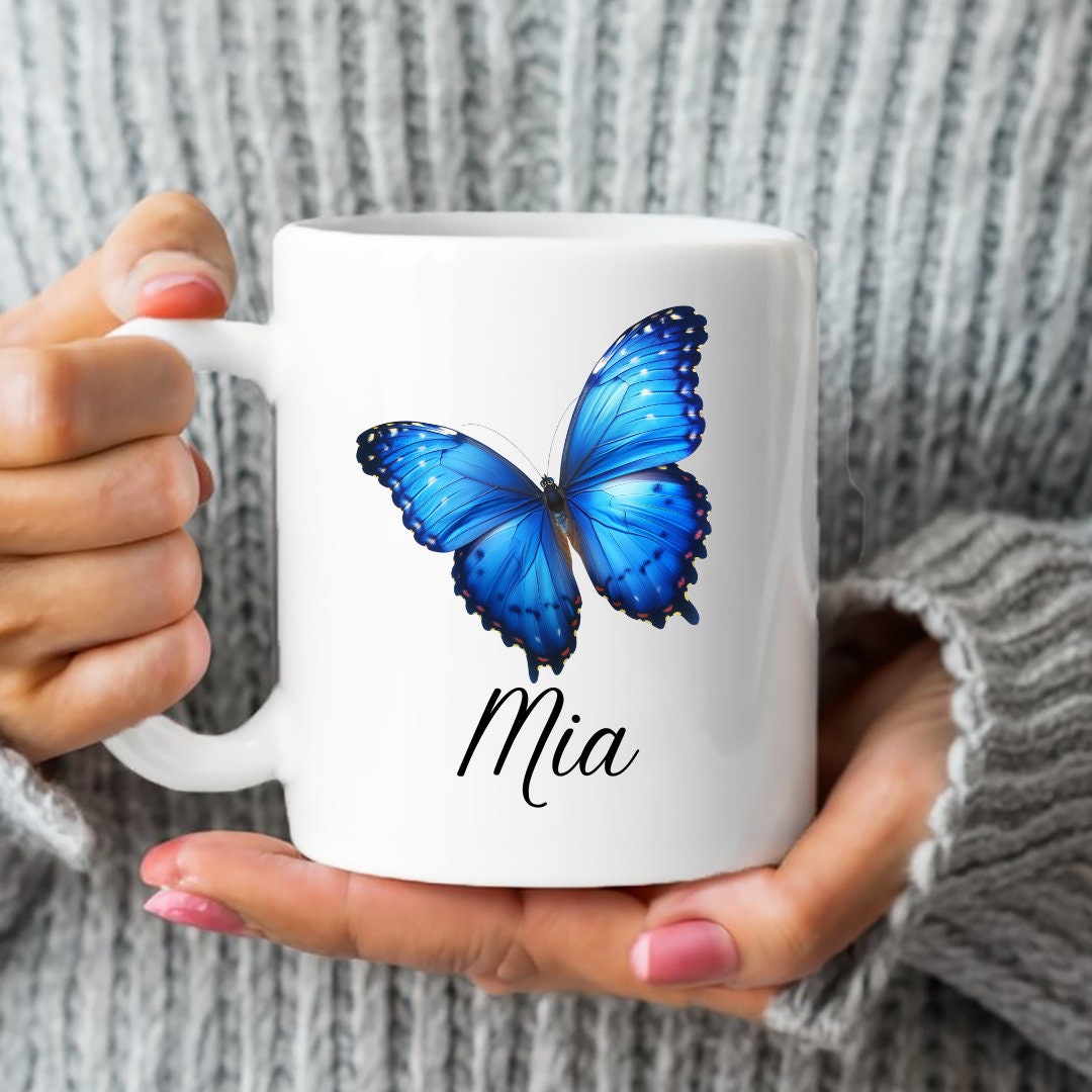 Blue Butterfly Mug, (11oz) Butterfly Mug, Custom Butterfly Mug, Custom ...