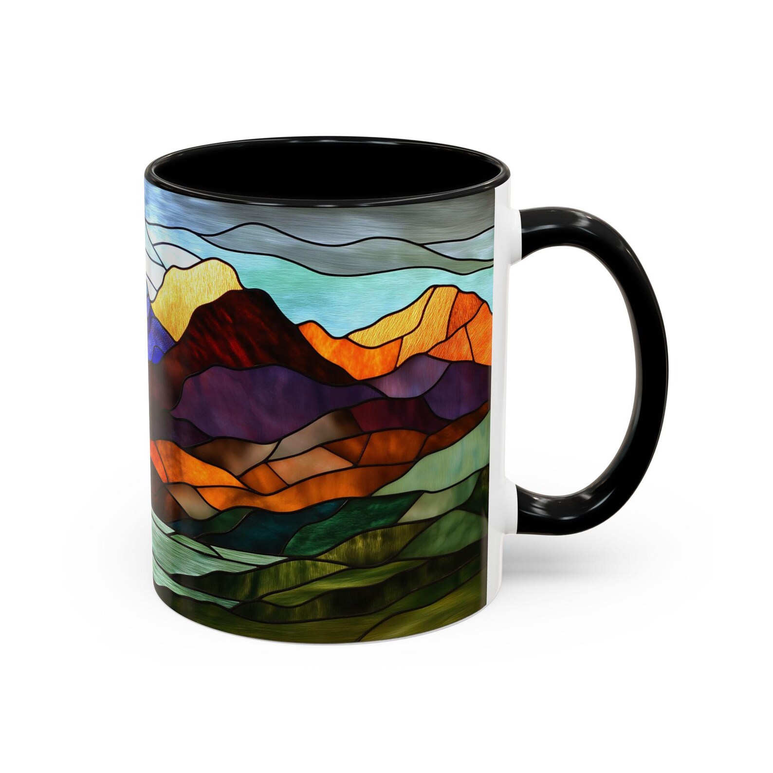 Stained Glass Mountain Range, Mug, Nature Mug, Stained Glass Mug ...