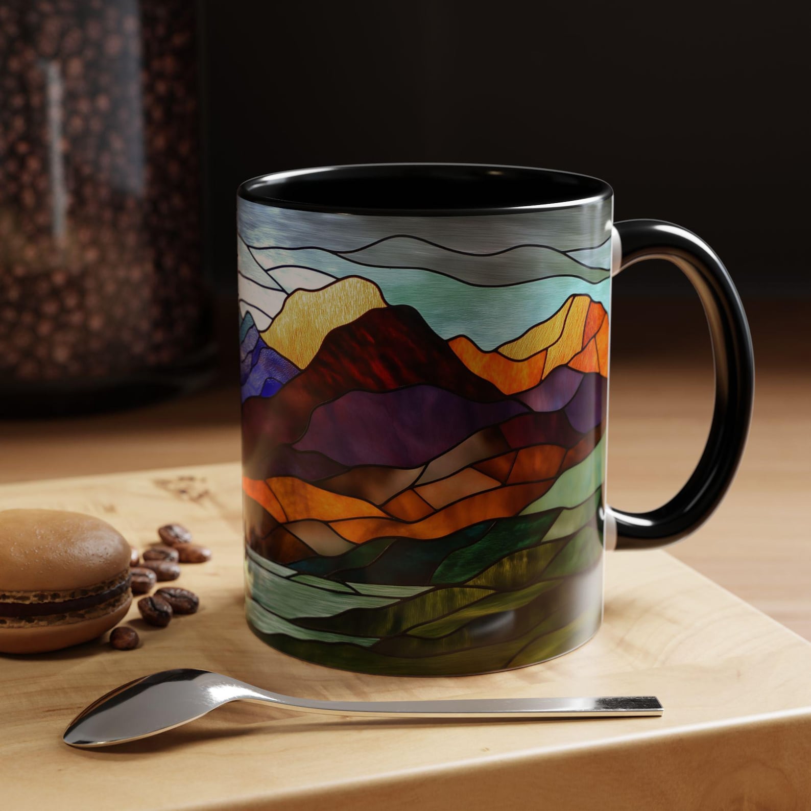 Stained Glass Mountain Range, Mug, Nature Mug, Stained Glass Mug ...