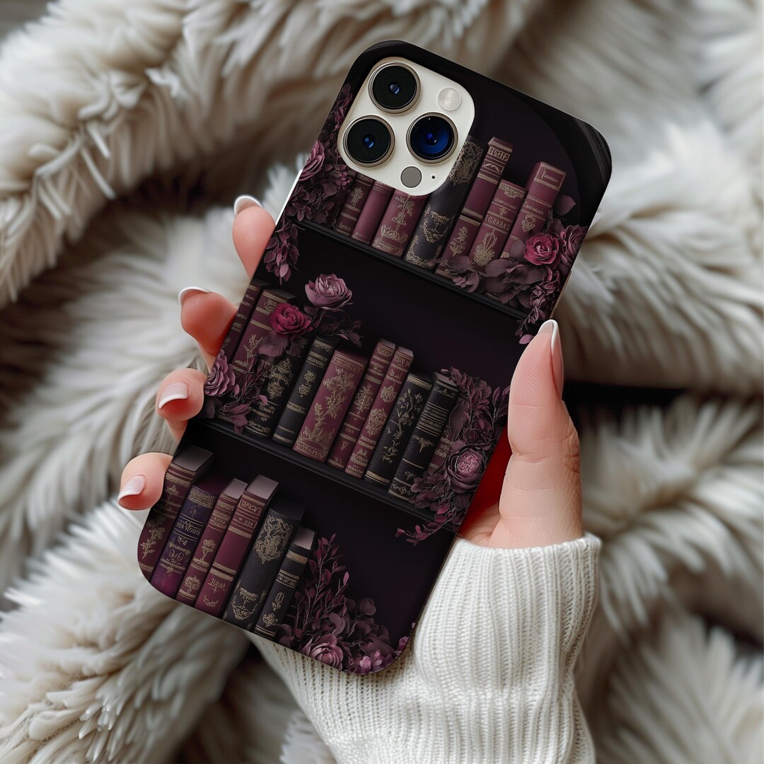 Gothic Bookish Phone Case, Dark Academia Floral iPhone Cover 12 13 14 ...