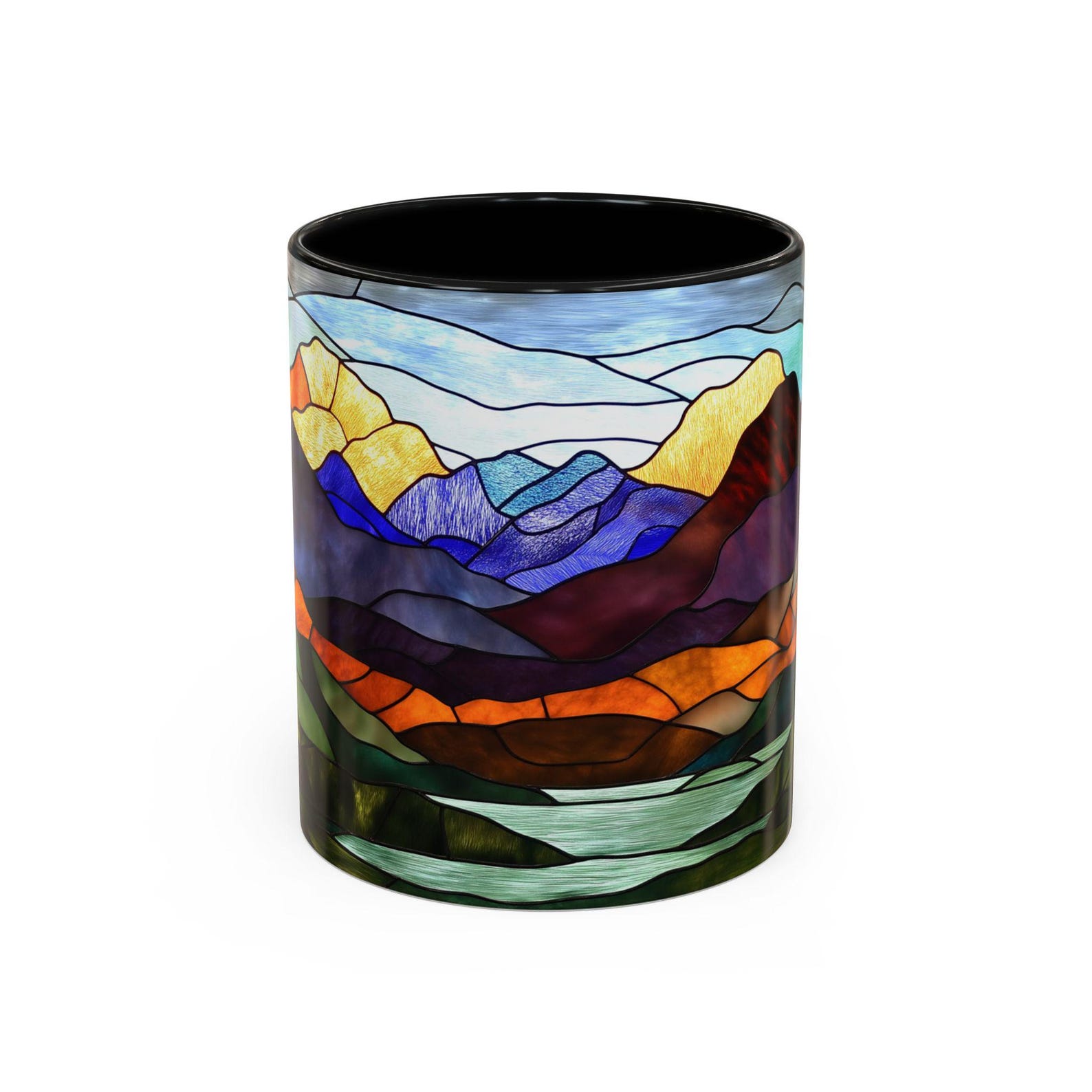 Stained Glass Mountain Range, Mug, Nature Mug, Stained Glass Mug ...