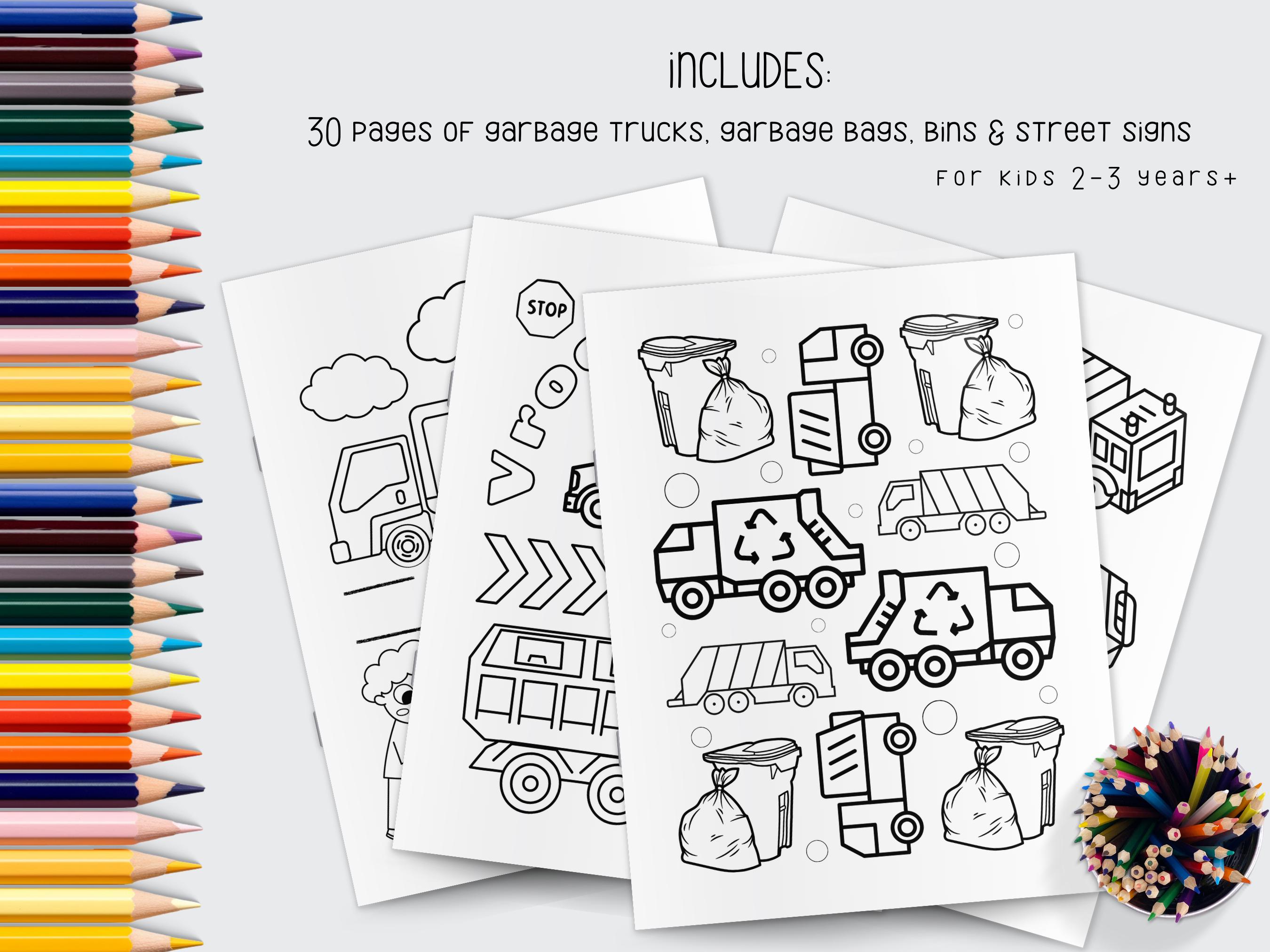 Garbage Trash Truck Coloring Book Pages | Kids Toddlers Activity Sheets ...