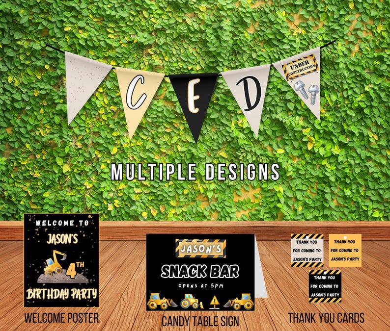 Kids Construction Worker Birthday Party Printable Bundle | 12 Piece ...