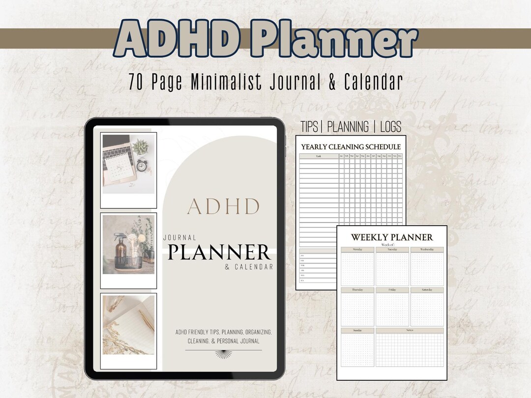 ADHD Planner Journal Undated Calendar | Self Care Digital Planner ...