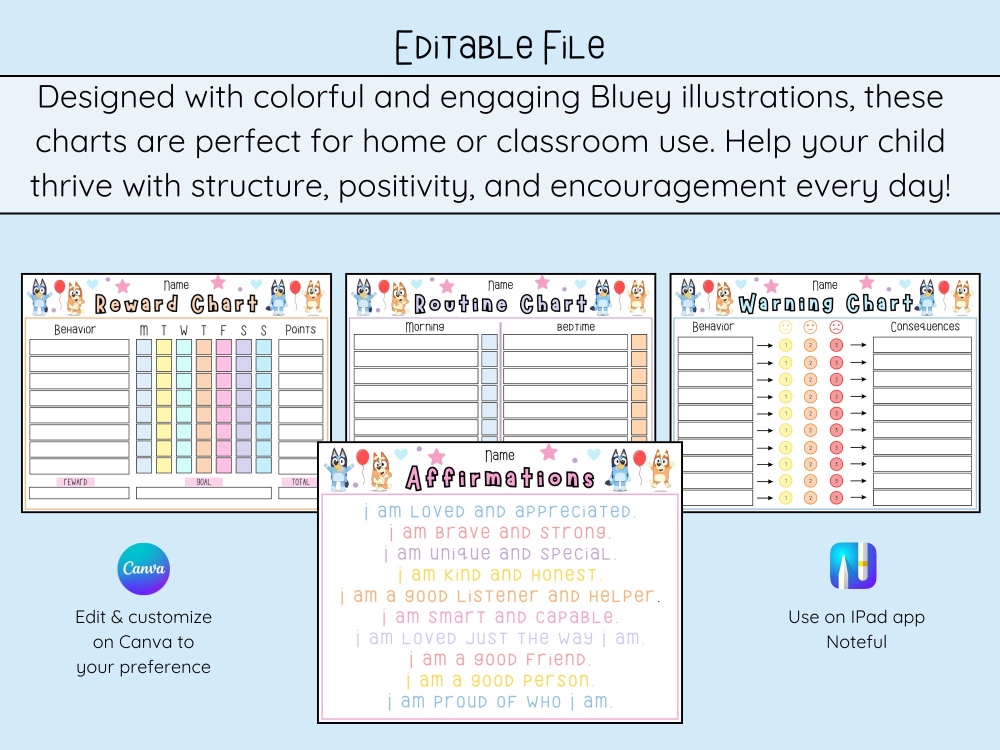 Bluey Bingo Charts | Kids PDF Editable Routine & Motivation Charts | 4 ...