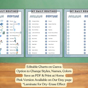Boys Daily Routine Charts for Kids | Editable Customizable Canva | Pink ...