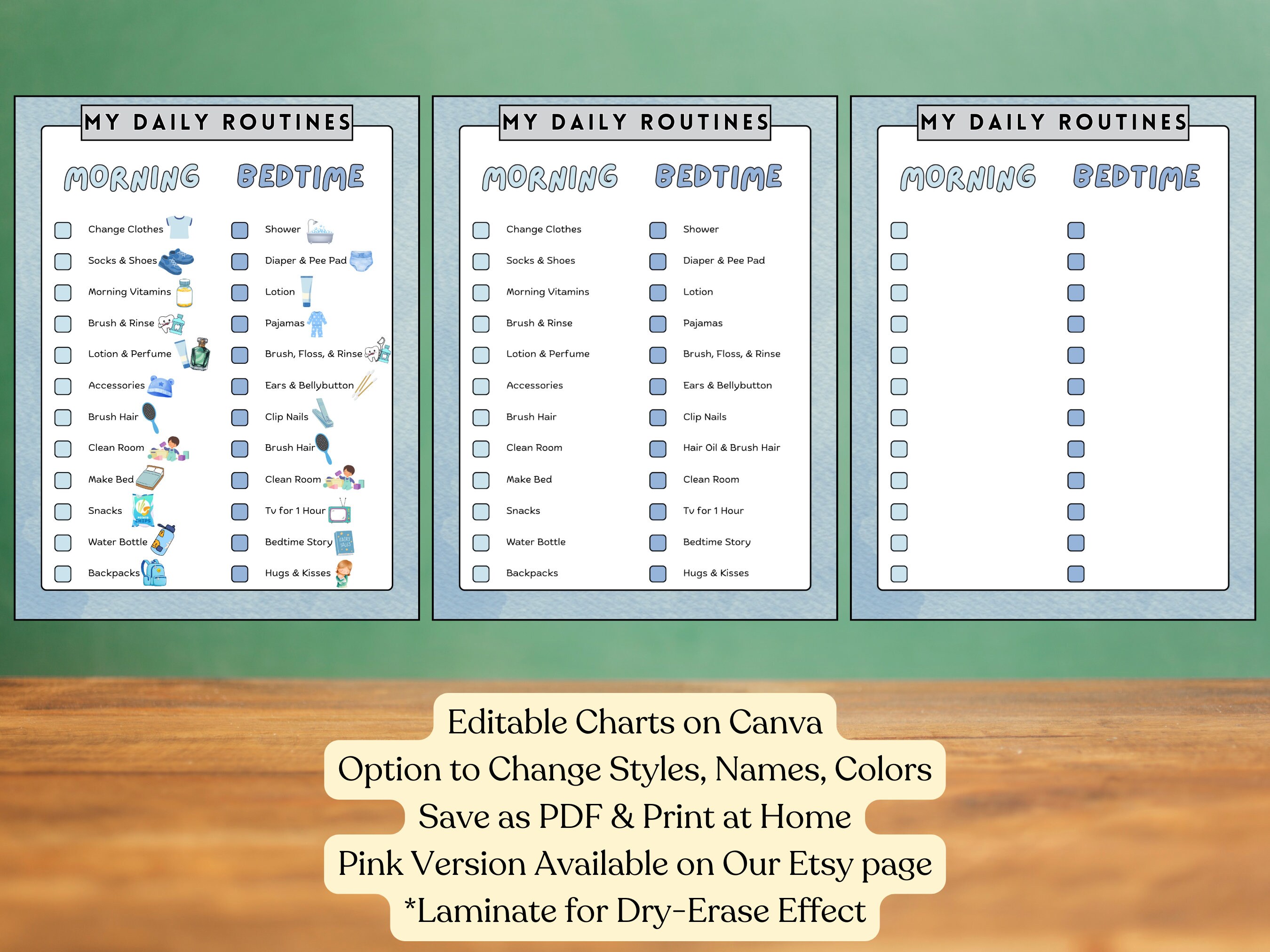 Boys Daily Routine Charts for Kids | Editable Customizable Canva | Pink ...