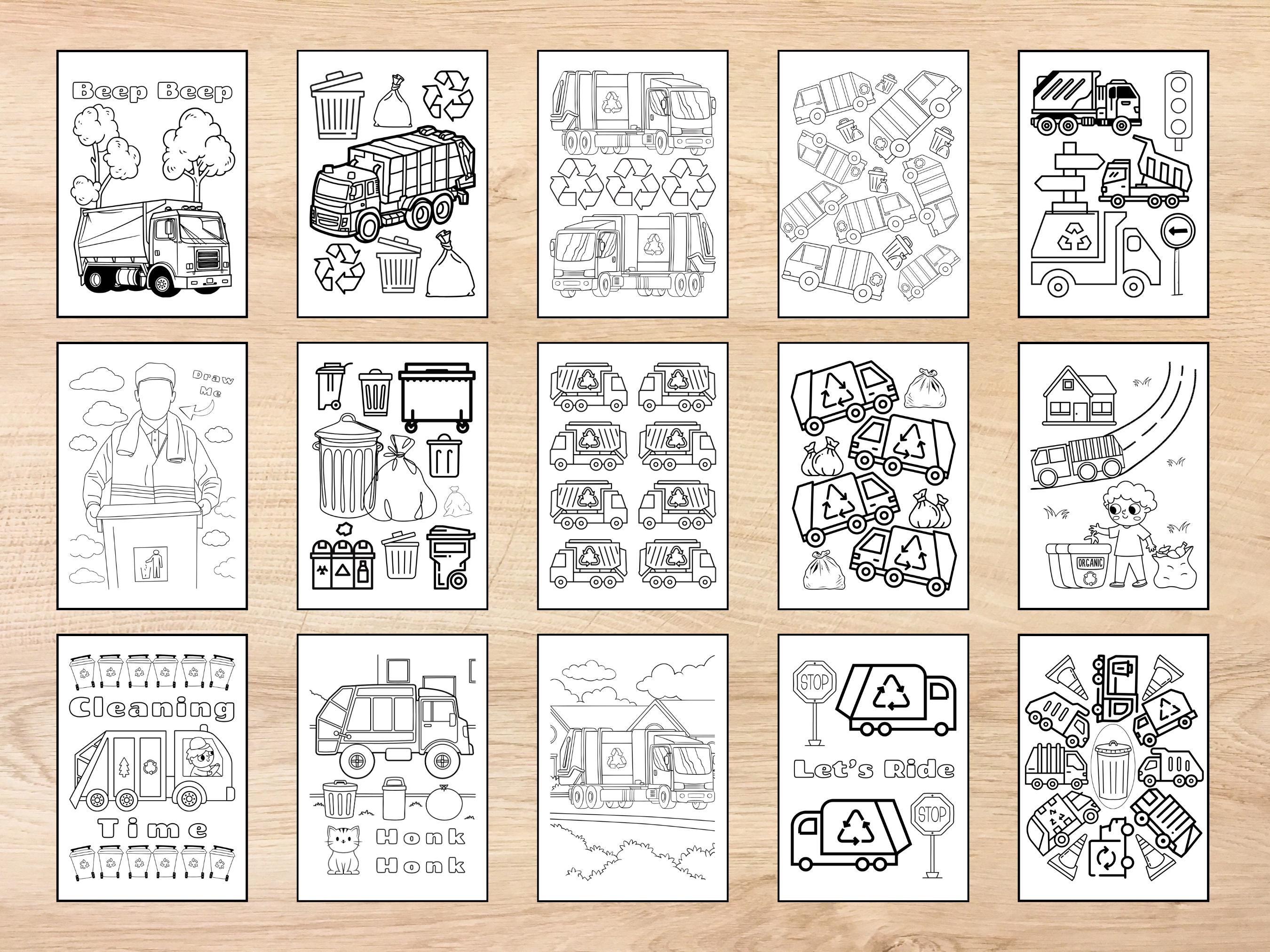 Garbage Trash Truck Coloring Book Pages | Kids Toddlers Activity Sheets ...