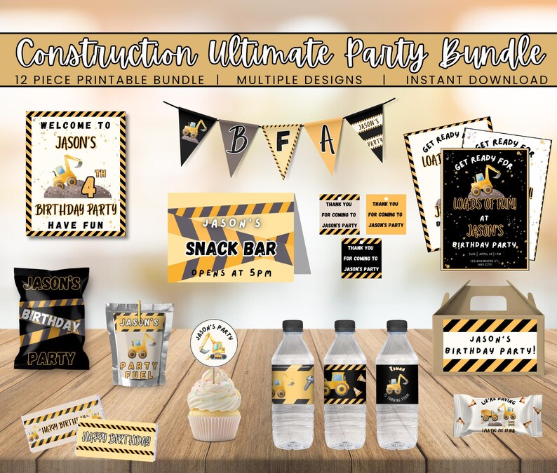 Kids Construction Worker Birthday Party Printable Bundle | 12 Piece ...