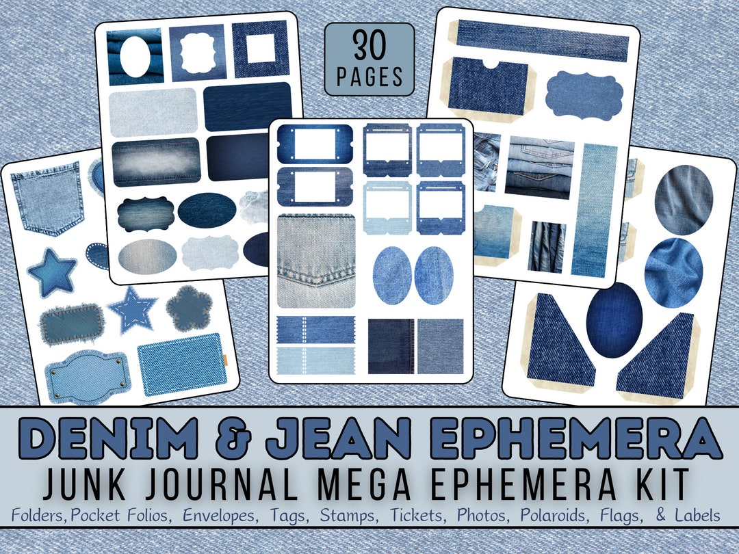 30 Pages Vintage Denim Jean Junk Journal Ephemera Mega Kit | Antique ...