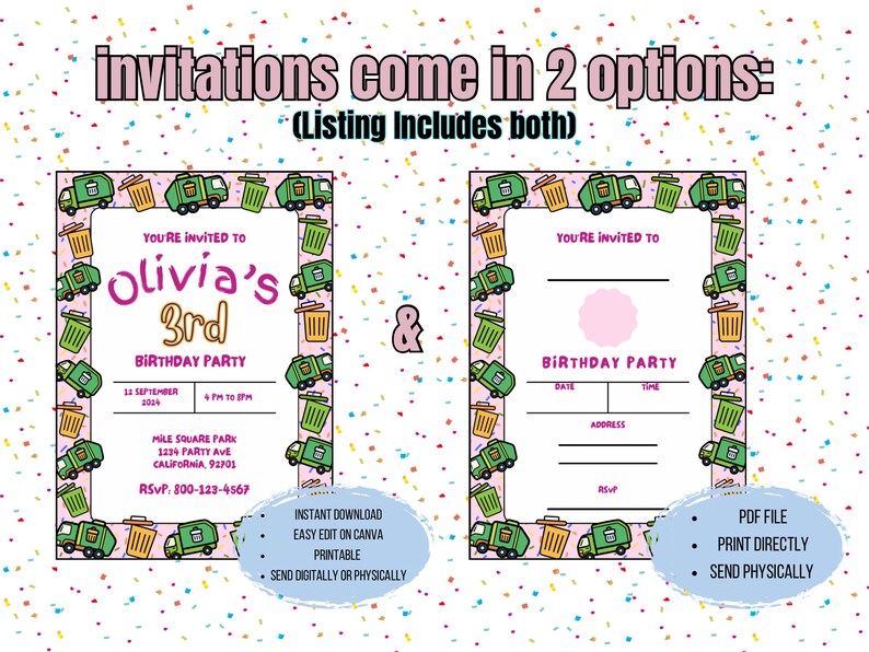 Garbage Dump Truck Kids Birthday Party Invitation Canva Editable ...