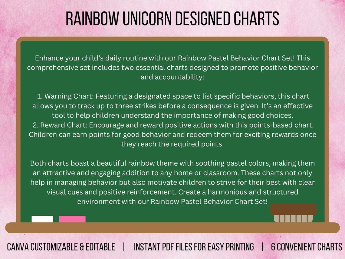 Behavior Chart | Unicorn Colorful Girly Rainbow Charts | Reward Chart ...