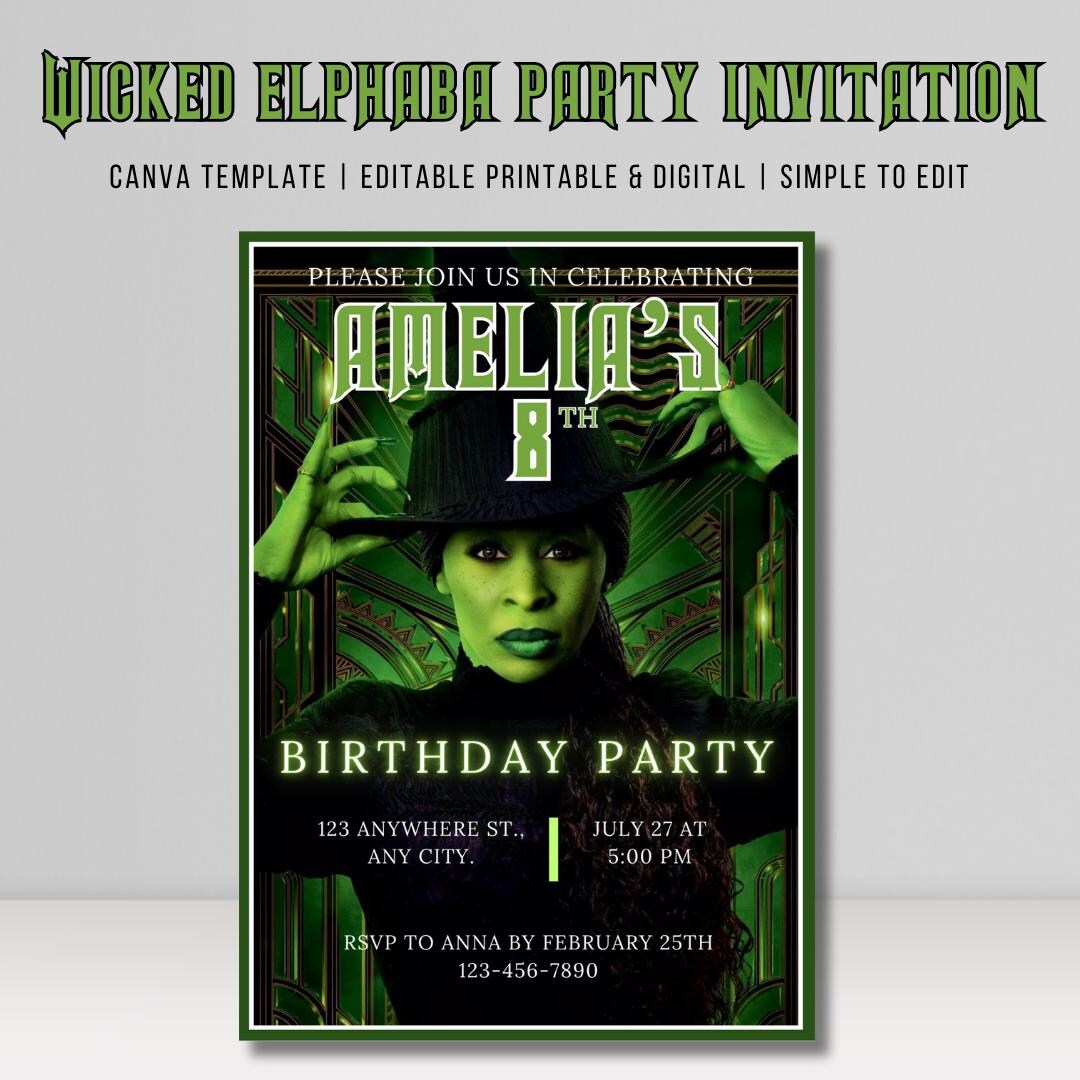 Wicked Glinda Elphaba Pink Birthday Party Printable Customizable ...