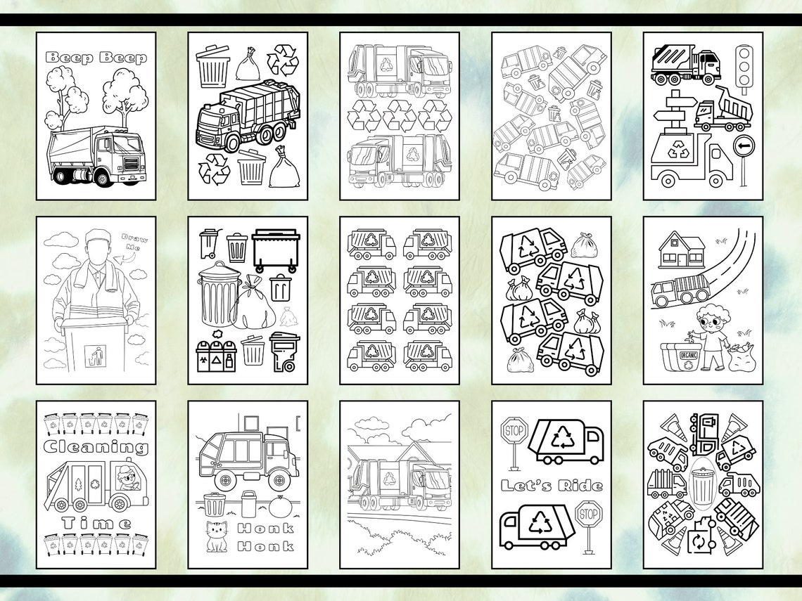 Garbage Trash Truck Coloring Book Pages Kids Toddlers Recycle Sheet ...