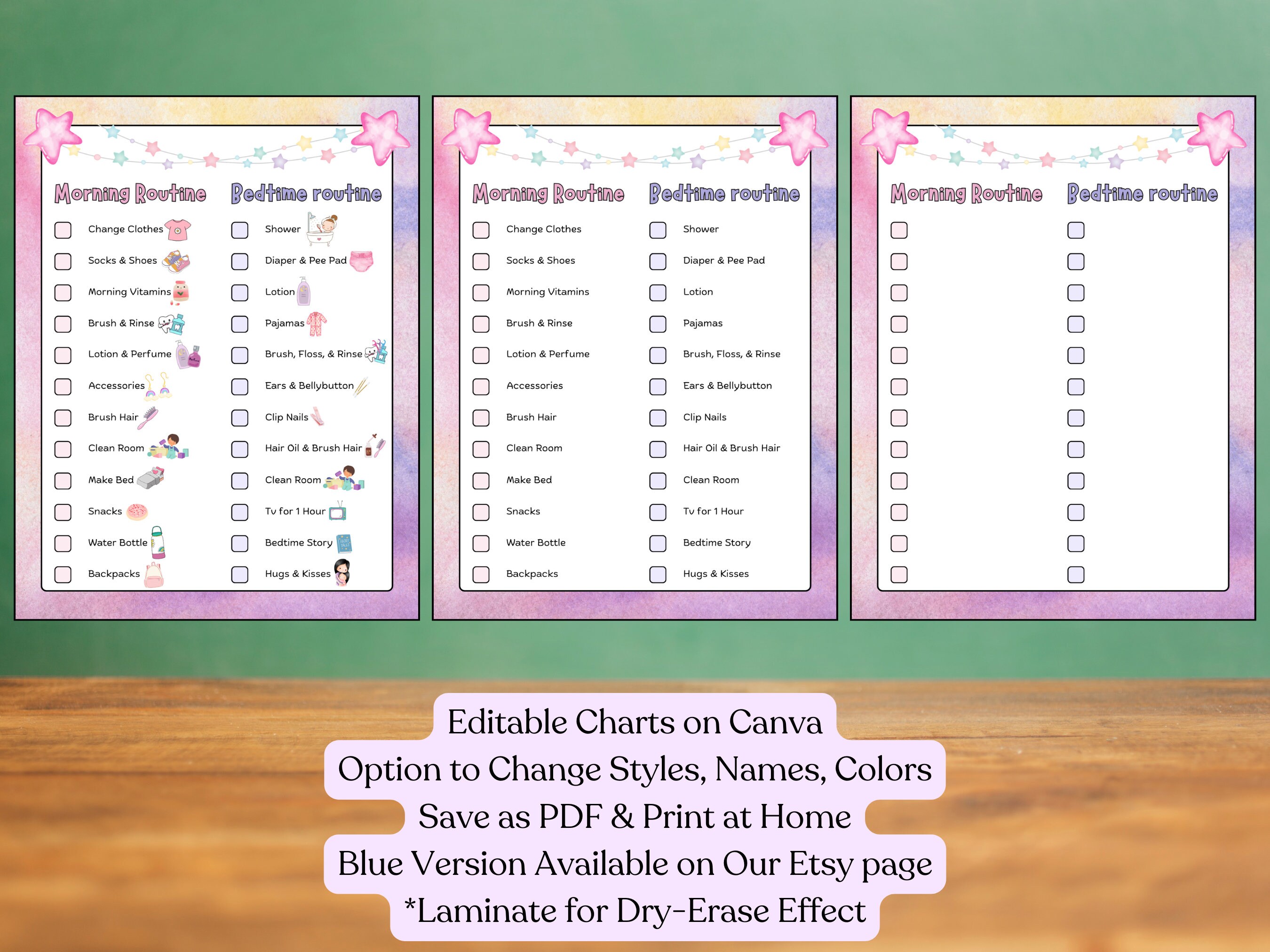 Girls Daily Routine Charts for Kids | Editable Customizable Canva ...