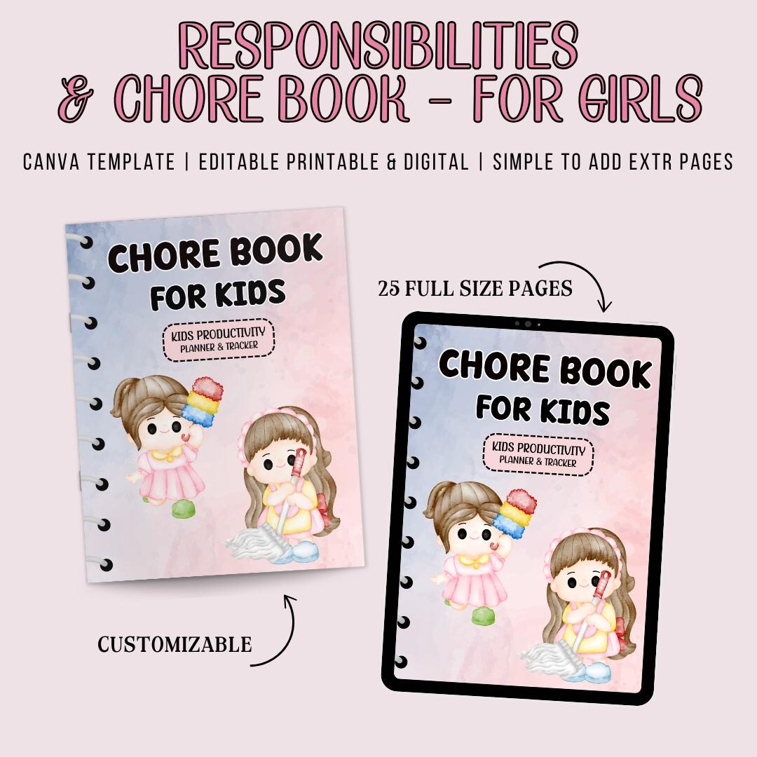 Pink Girls Chore Book Charts | Kids PDF Editable Routine & Motivation ...
