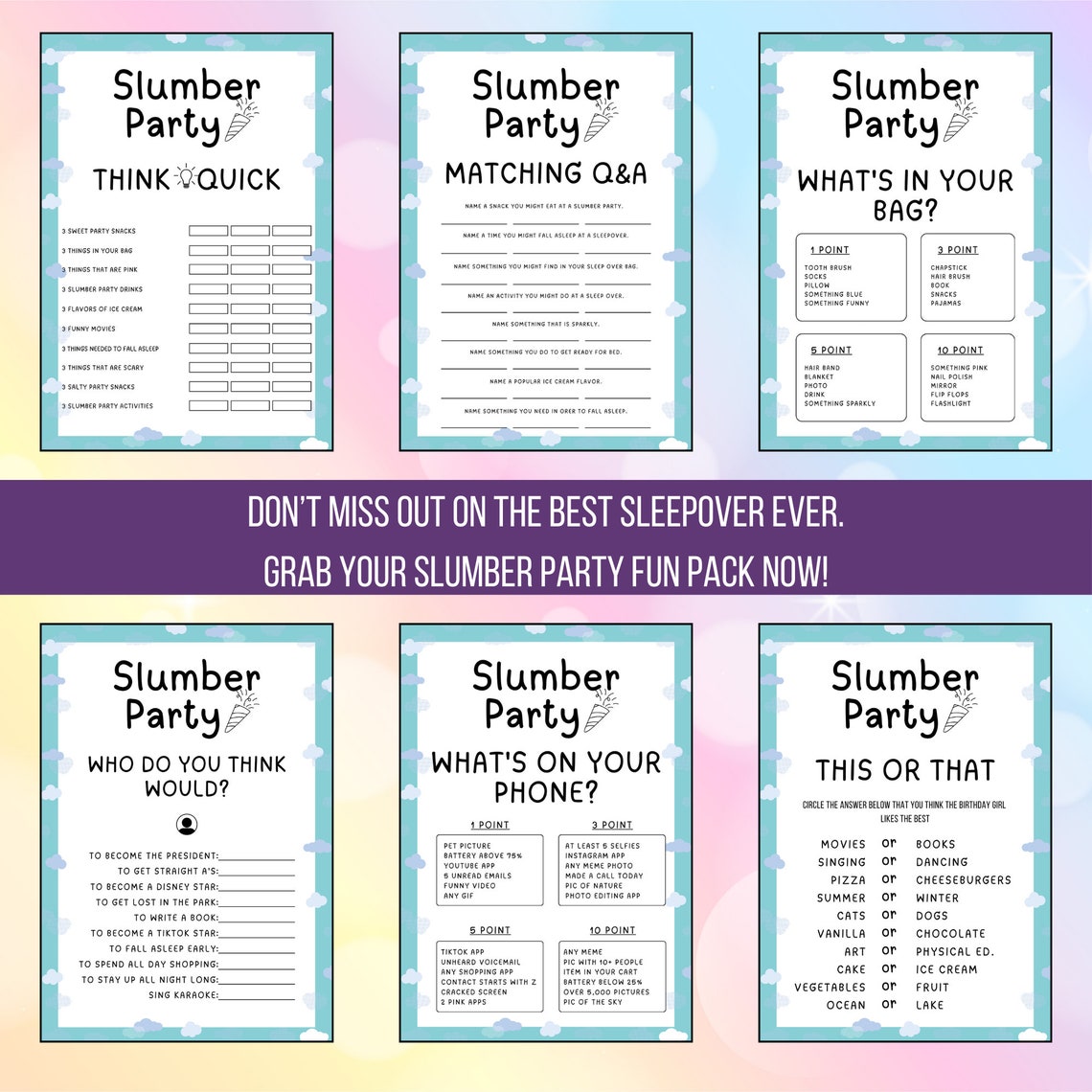 Kids Slumber Party Games | Summer Sleepover Activities | Instant ...