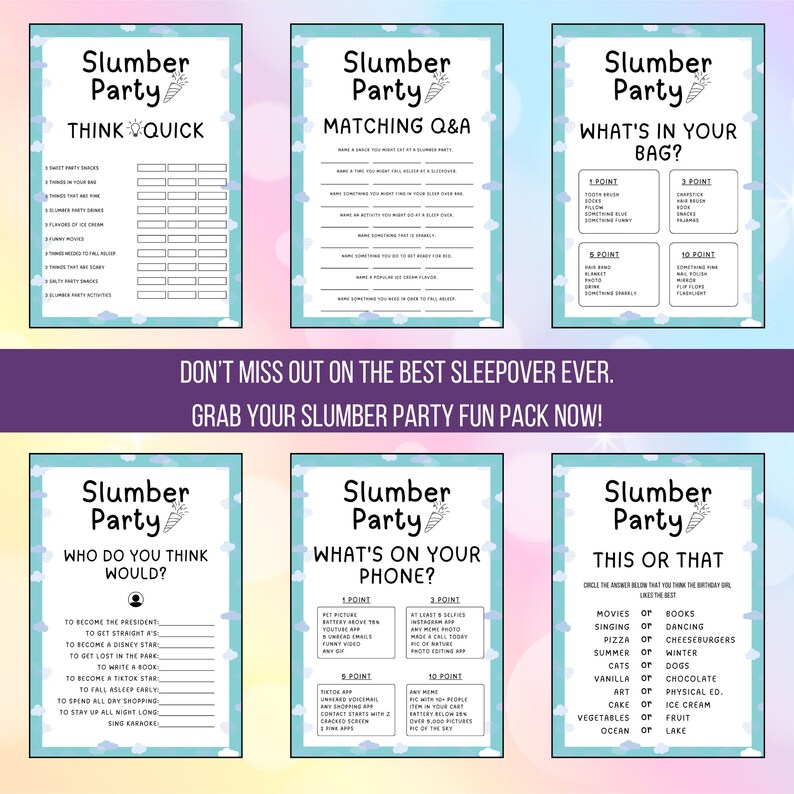 Kids Slumber Party Games | Summer Sleepover Activities | Instant ...