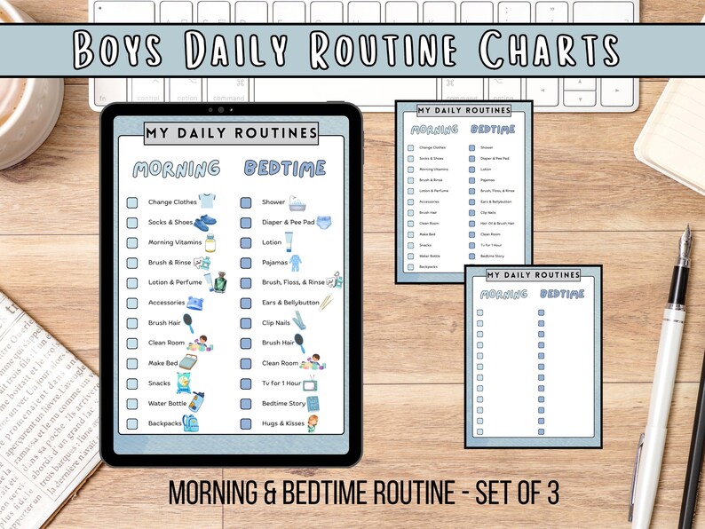 Boys Daily Routine Charts for Kids Editable Customizable Canva Pink ...