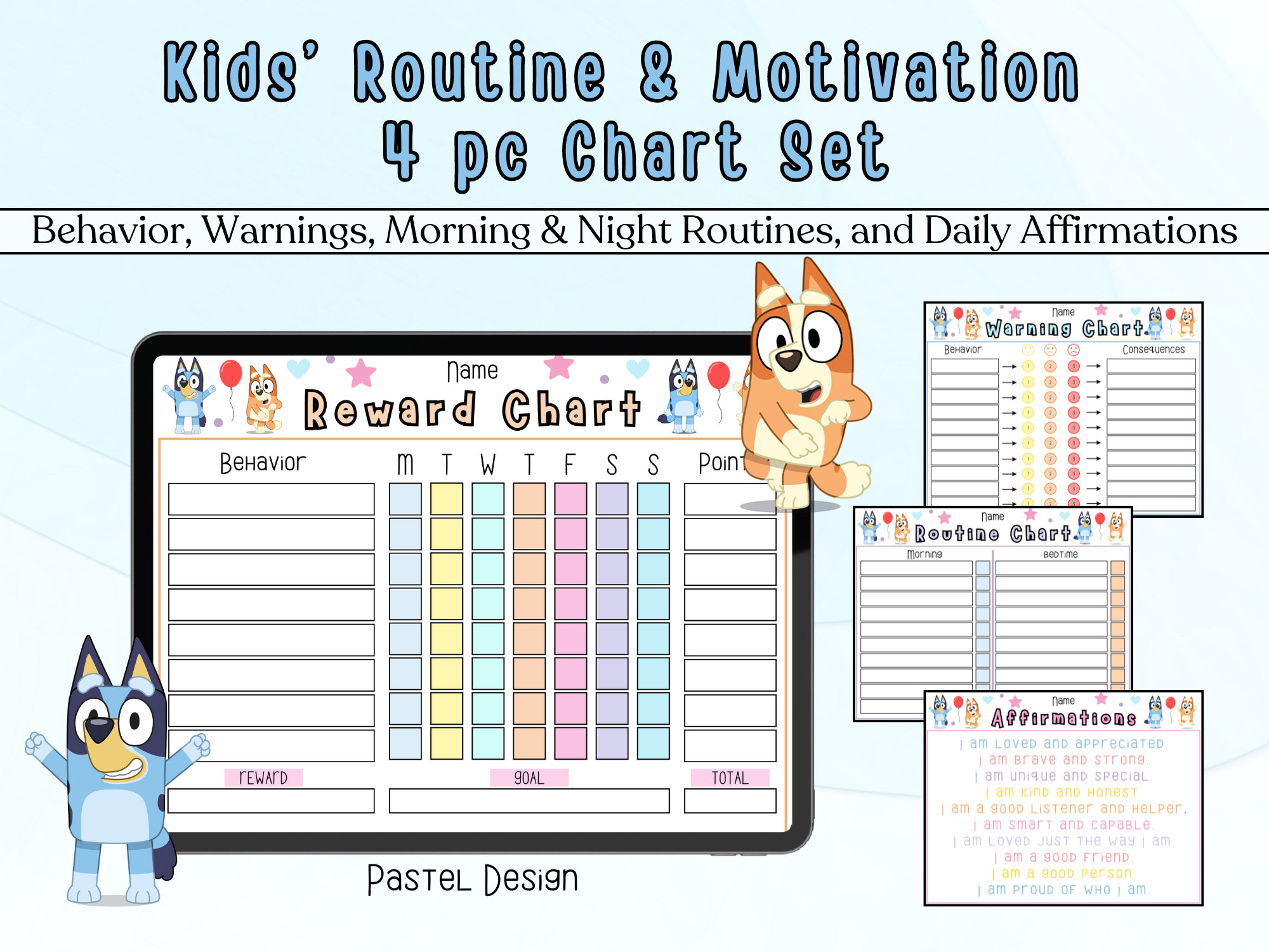 Bluey Bingo Charts | Kids PDF Editable Routine & Motivation Charts | 4 ...