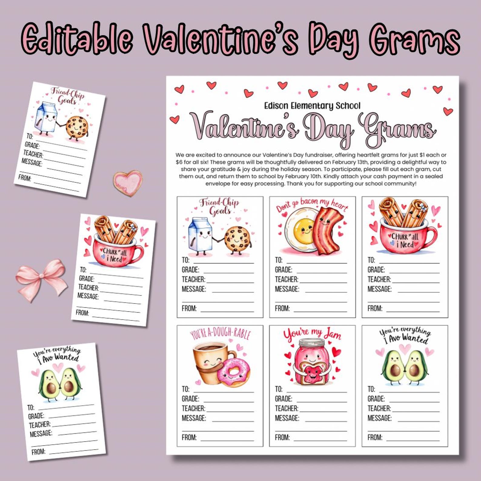 Valentine’s Day Pink Grams School Fundraiser | Cute Funny Phrases ...