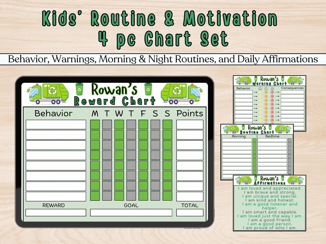 Garbage Dump Truck Kids PDF Editable Routine & Motivation Charts | 4 ...