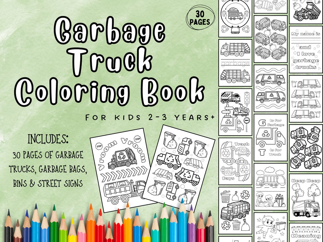 Garbage Trash Truck Coloring Book Pages Kids Toddlers Recycle Sheet ...